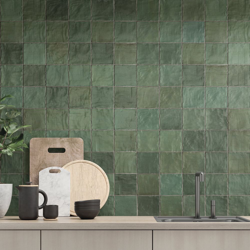 Sahn Green Tiles 10 x 10cm - Stoketiles