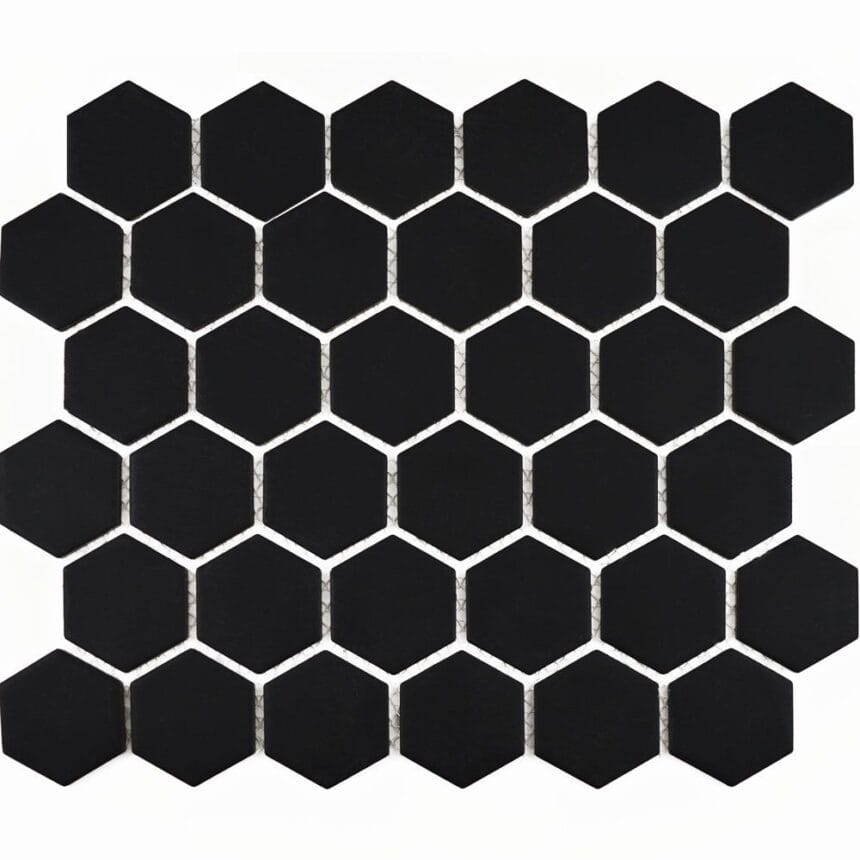Pixel Hexagon Black Matt 50x50 - Stoketiles